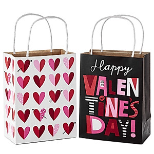 Hallmark 7" Small Valentine's Day Paper Gift Bags Assortment (Pack of 4: Pink and Red Hearts) for Kids, Treats, Galentines Day