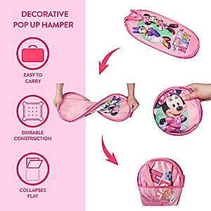 Disney Minnie Mouse Oh So Happy Pop Up Hamper with Durable Carry Handles, 21" H x 13.5" W X 13.5" L