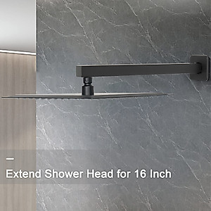 HarJue Shower Arm, Rain Shower Head Extension Extender, With Flange and Teflon Tape, Made of Thicken Stainless Steel for Bathroom Rainfall Showerhead (16 Inch, Matte Black)