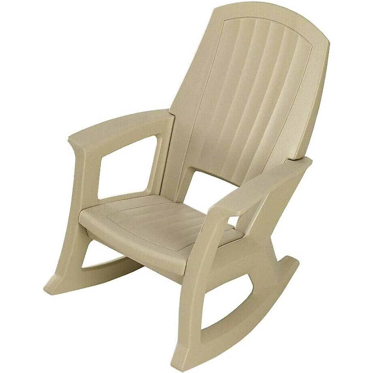 LBONG Heavy Duty All Weather Outdoor Porch Rocker,Resin Outdoor Rocker,Easy to Assemble Deck and Patio,600lbs Capacity (Sand Tan)