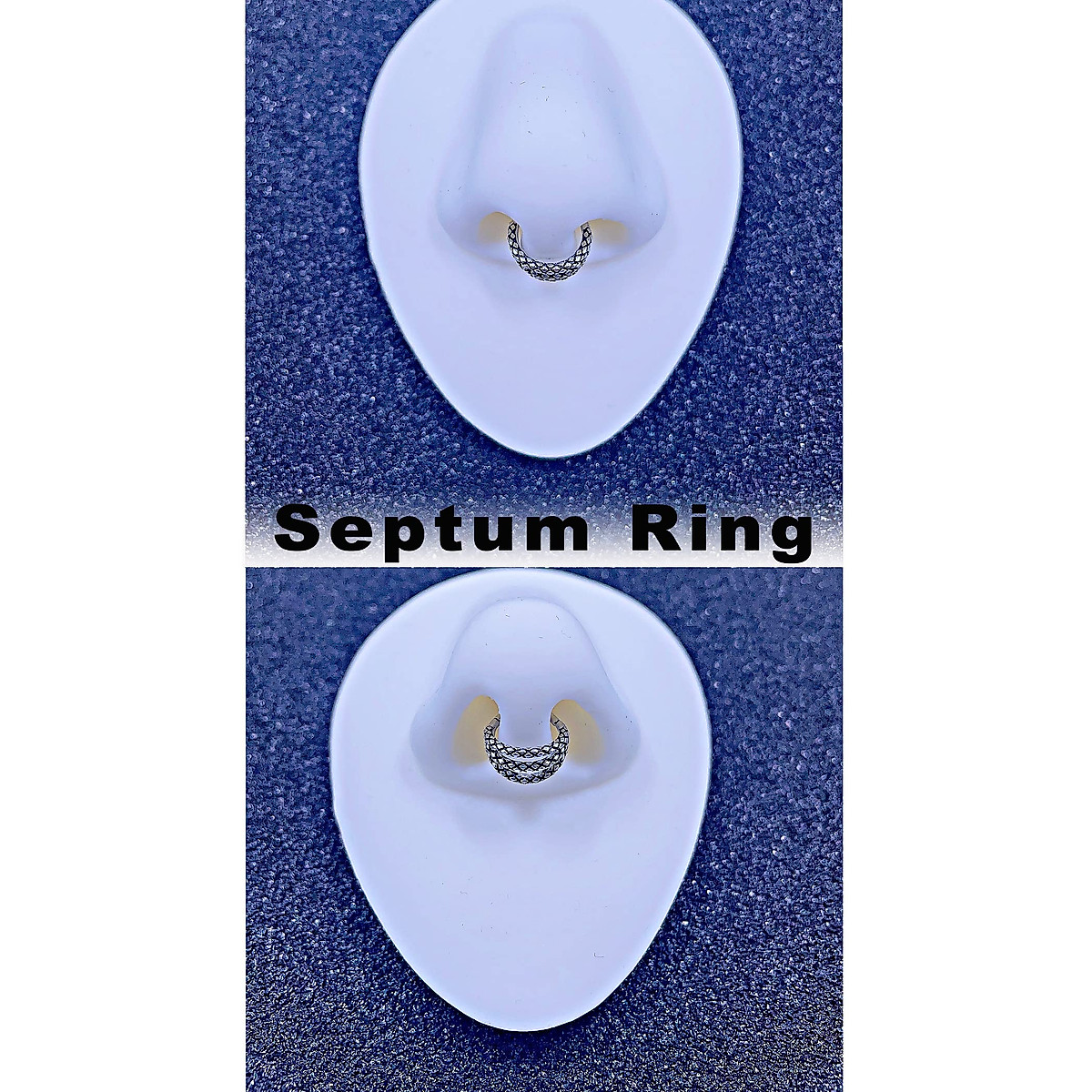 16G 8mm Silver Nose Rings Lip Septum Clicker Triple Open Stack Conch Daith Piercing Jewelry Snake Skin Cartilage Earring Hoop 316L Surgical Steel Conch Daith Helix Rook Lobe Earring Black Hoop Earring