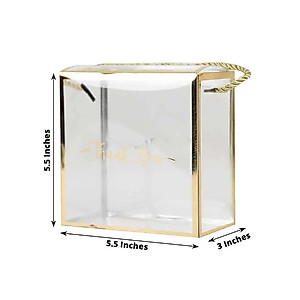 Efavormart 25 Pack Gold Trimmed Clear PVC Favor Boxes with Rope Handles and Thank You Print, Transparent Portable Candy Gift Boxes - 5.5"x5.5"