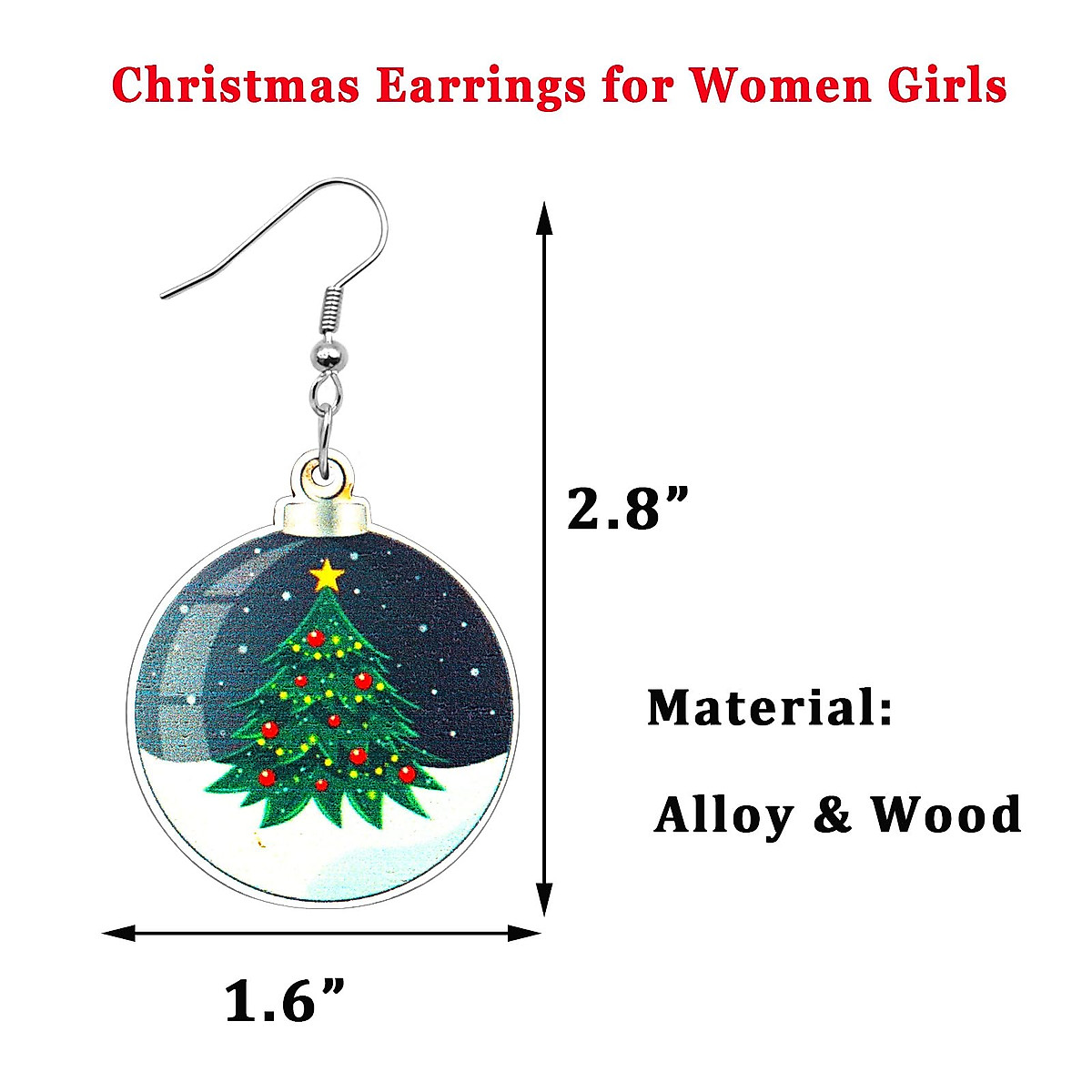 haolry 2023 Christmas Earrings for Women Girls Santa Claus Snowman Christmas Tree Snowflake Dangle Earrings Wooden Funny Xmas Earrings Jewelry Accessories Gifts-Christmas Tree