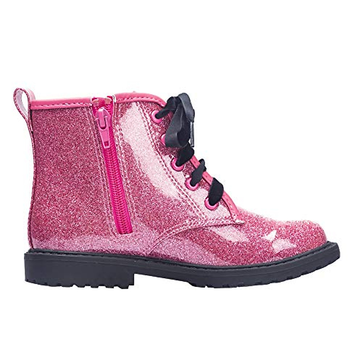 FITORY Girls Glitter Ankle Boots, Lace Up Waterproof Combat Shoes With Side Zipper for Little Kid/Big Kid Hot Pink Size 11
