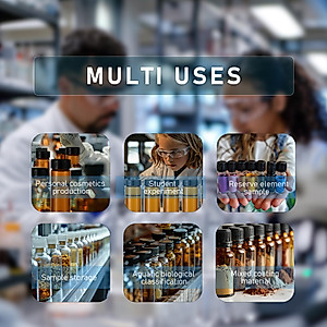 Njvial 36Pcs 15ml Small Amber Glass Vials with Lids Lab Sample Vials Empty Refillable Perfume Travel Mini Glass Bottles with Screw Caps for Essential Oils