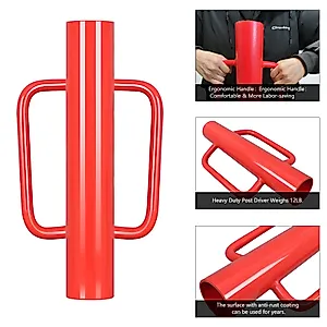 Gtongoko 12LB T Post Driver with Handles Heavy Duty Fence Post Driver Post Pounder for T-Posts，U Channel，Metal Post and Sign Post Pole Driver Tool,17 Inch Red
