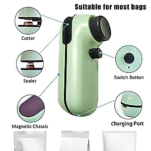 Buddeez Mini Sealer and Cutter, Upgraded 2-in-1 Hand-Held Tthermal Vacuum Sealer, USB Rechargeable, Portable Sealer Kitchen Gadget (Green)