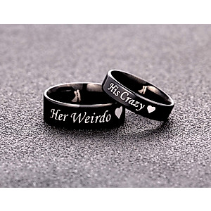 SunnyHouse Jewelry His or Hers Matching Set His Crazy Her Weirdo Titanium Stainless Steel Couple Ring