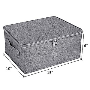 ANMINY Storage Bins with Zipper Lid Storage Boxes with Handles PP Plastic Board Foldable Lidded Cotton Linen Fabric Home Cubes Baskets Closet Clothes Toys Organizer Containers - Gray, Small Size