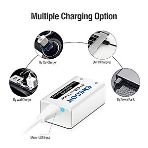 ENEGON 9V Direct USB Rechargeable Lithium-ion 650mAh Batteries with 2 in 1 Micro USB Cable for Wireless Microphone, Smoke Alarms, Electronic Toys, Walkie-Talkie and More Devices (4 Pack)