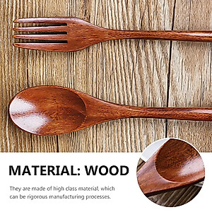 BESTonZON Wooden Forks 1 Set of Salad Spoon Wooden Serving Spoons Salad Servers Long Wood Serving Forks Cake Spoon Appetizer Fork Japanese Style Kitchen Utensil for Kitchen Restaurant