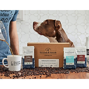 Grounds & Hounds Three Blend Starter Kit - Ground, 100% Organic Coffee Variety Pack, Bulk Ground Coffee, Includes Three 6oz Bags of Our Most Popular Blends