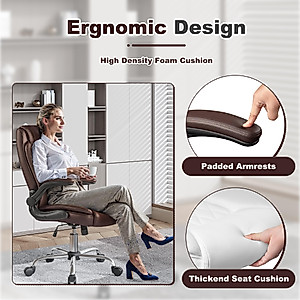 Shahoo Executive Office Chair, Ergonomic High Back with Adjustable Flip-up Armrest, Swivel Leather-Papped Seats with Lumbar Support, Brown