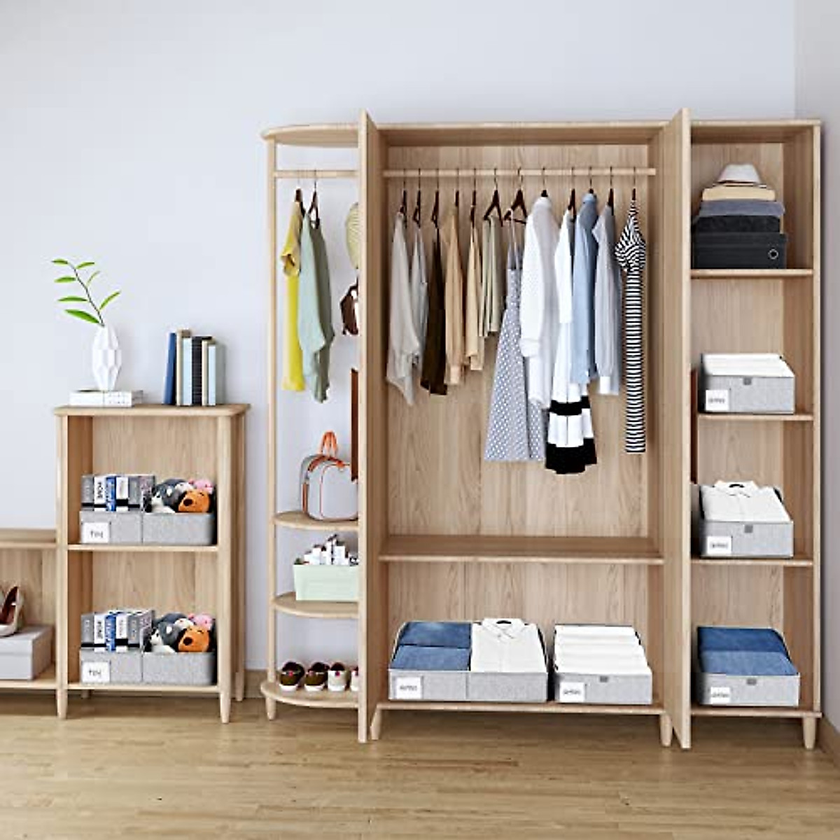 homsorout Storage Bins, 3 Pack Fabric Bins baskets for Closet Organization, Cube Storage Organizer Bins for Clothes, Toys, Books, Office Supplies, Grey