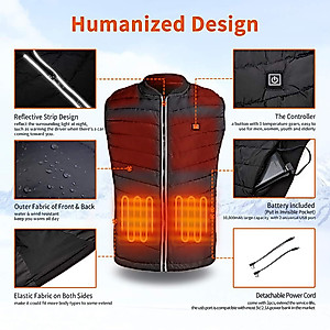 Srivb Heated Vest, USB Charging Heating Vest for Men Women Washable Body Warmer with Battery Pack for Outdoor Camping