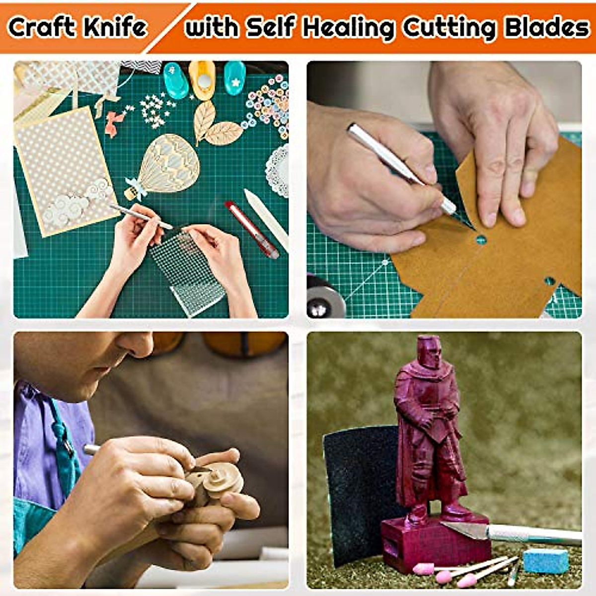 Audab 18" x 12" Self-Healing Cutting Mat and Craft Knife kit with 30Pcs Hobby Blades Art Knife for Craft, Sewing, Fabric, Quilting, Scrapbooking Project