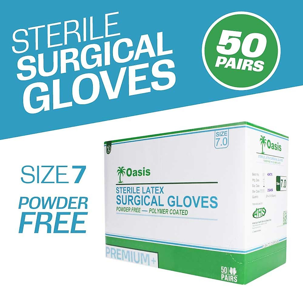 Generic Powder Free Latex Surgical Gloves, Size 7, 50 Pair/Box