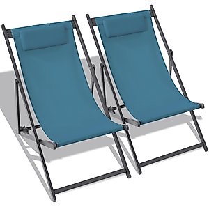 KROFEM Set of 2 Outdoor Patio Sling Chairs, UV Waterproof Fabric, Lightweight Foldable Aluminum Frame, Ideal for Deck, Pool, or Beach, Blue