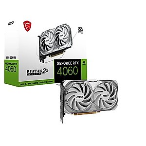 MSI Gaming GeForce RTX 4060 8GB GDRR6 Extreme Clock: 2505 MHz 128-Bit HDMI/DP Nvlink TORX Fan 4.0 Ada Lovelace Architecture Graphics Card (RTX 4060 Ventus 2X White 8G OC)