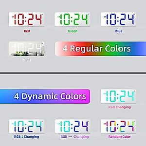 XUANZIT Wall Clock - LED Digital Wall Clock with Dynamic RGB Display, Mirror Surface, Big Digits, Auto-Dimming, Small Silent Wall Clock for Living Room, Bedroom, Farmhouse, Kitchen, Office