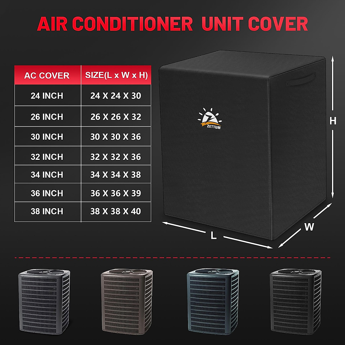 Zettum Air Conditioner Cover for Outside Units 36 Inch - 600D Air Conditioning AC Covers Waterproof, Outdoor Winter Cover for Central AC Condenser, Swamp Cooler, Pool Heater, Heat Pump, HVAC and More