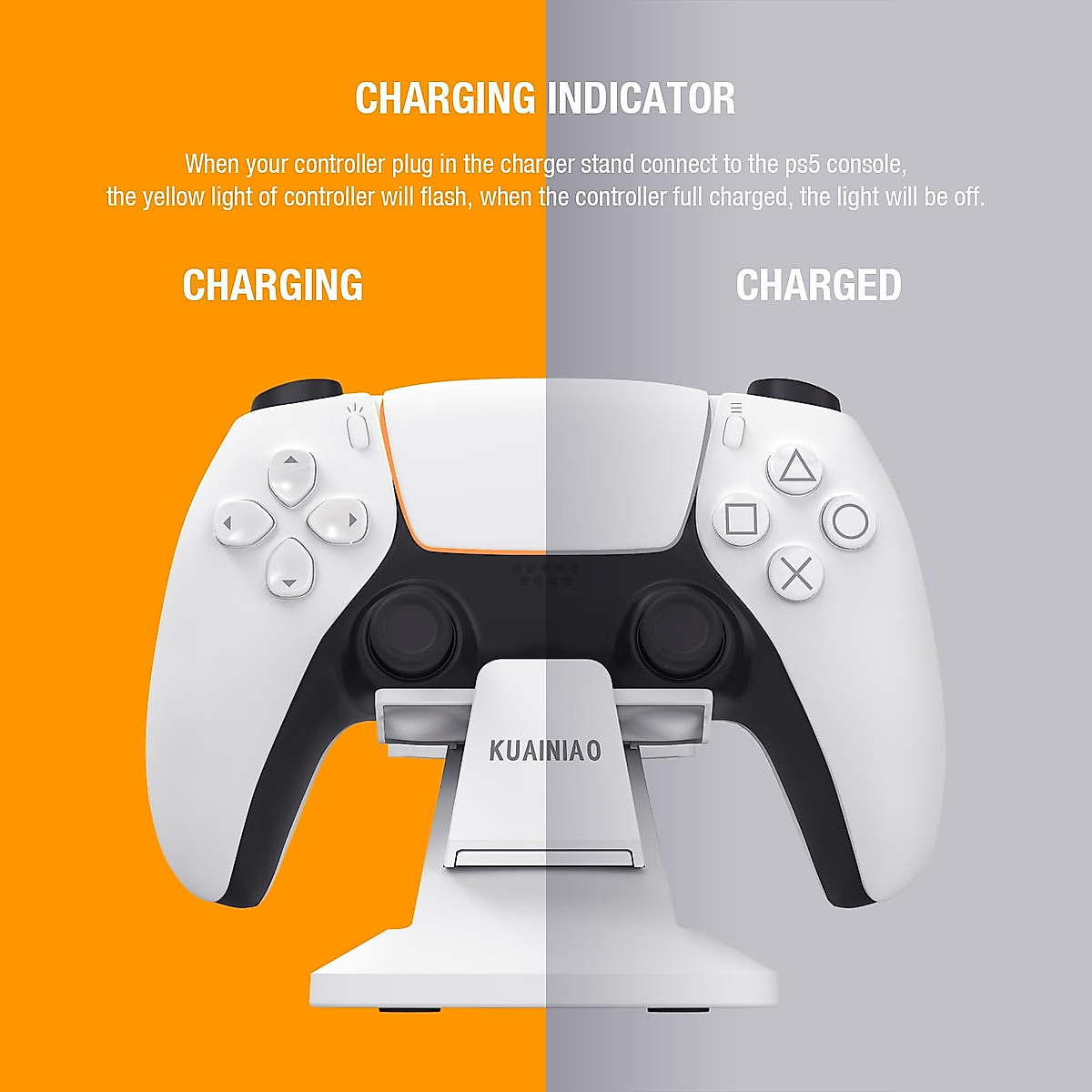 PS5 Controller Charging Station, Dual Controller Charging Dock for Playstation 5 with Fast Charging 5V/2A Type-C Cable, Overcharge Protection Function, PS5 Charging Station, White
