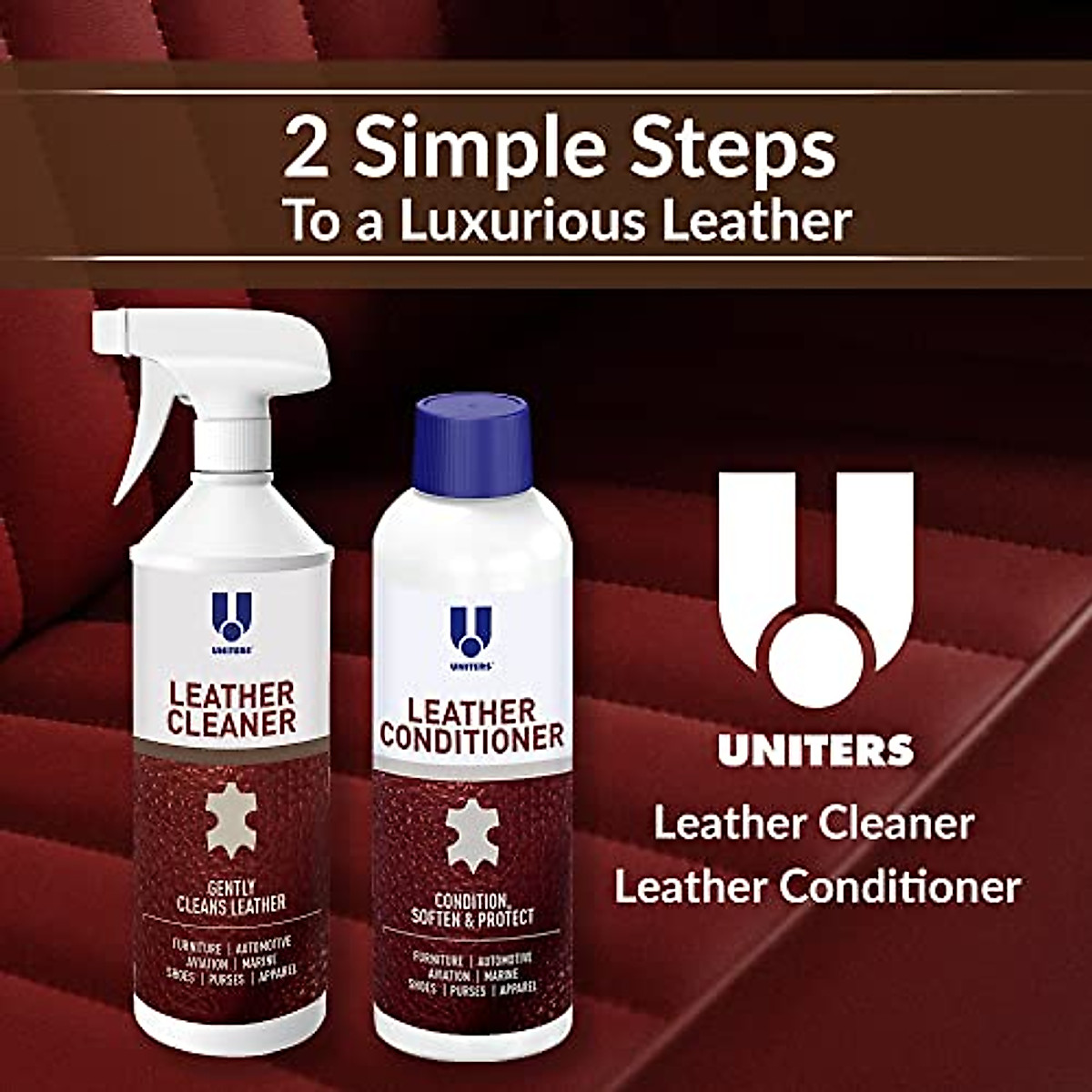 UNITERS Leather Cleaner and Conditioner Foam Solution Cream Bundle, for use of Leather Furniture, Car Interior, Apparel, Boots, Shoes, Bags, and More