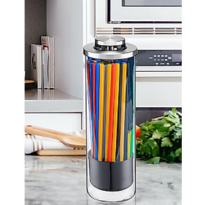 Straw Holder Dispenser for Counter - Clear Glass Drinking Straw Container with Lid - 2 Straw Covers and 35 PCS Straws include by BIGINIWA