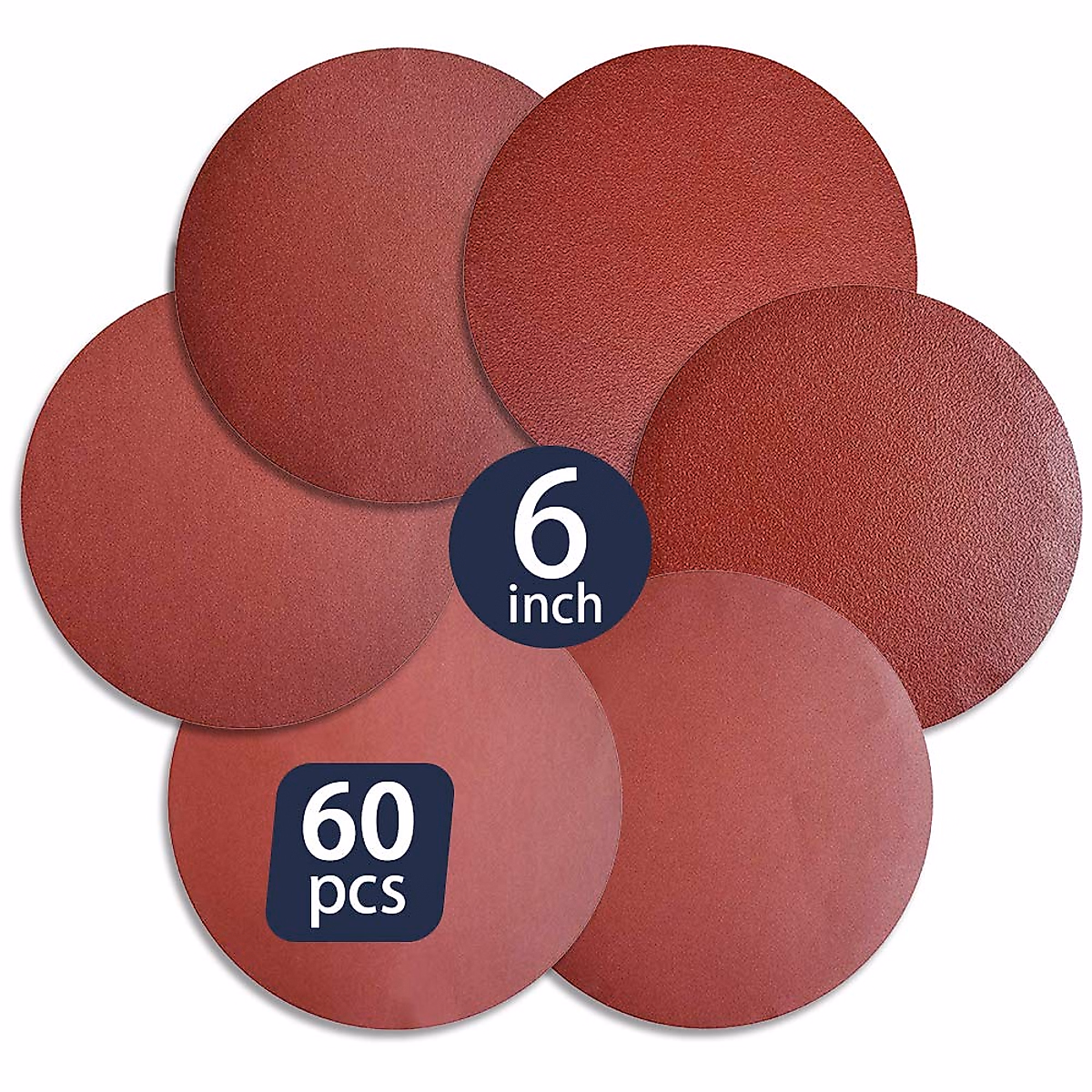 60 PCS 6-Inch Assorted PSA Aluminum Oxide Sanding Disc,NO-Hole Self Stick