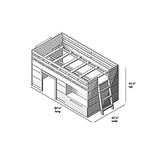 Max & Lily Modern Farmhouse Low Loft Bed, Twin Bed Frame For Kids With 1 Drawer, White Wash