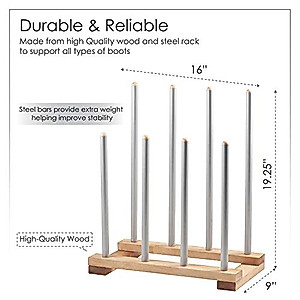 INNOKA 4-Pairs Birch Wood and Steel Boot Rack, Free Standing Space Saving Shoes Storage Organizer for Tall Knee-High, Hiking, Riding, Rain or Work Boots [KEEP BOOTS STRAIGHT][HOLD TALL BOOTS]