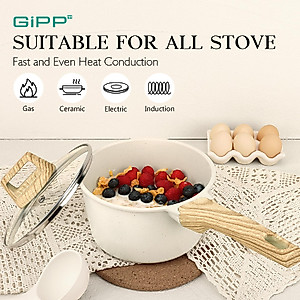 GiPP 1.5Qt & 2.5Qt Sauce Pan Set with Lid Nonstick - White Granite Non Stick Saucepan 4Pcs Sauce Pots Cooking Pot with Stay-cool Handle, Small Kitchen Pots Set Induction Pot, PFOA Free