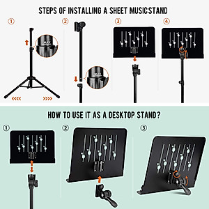 CAHAYA Sheet Music Stand with Carry Bag Notes Books Stand Laptop Stand Tablet Desk Top Stand CY0234