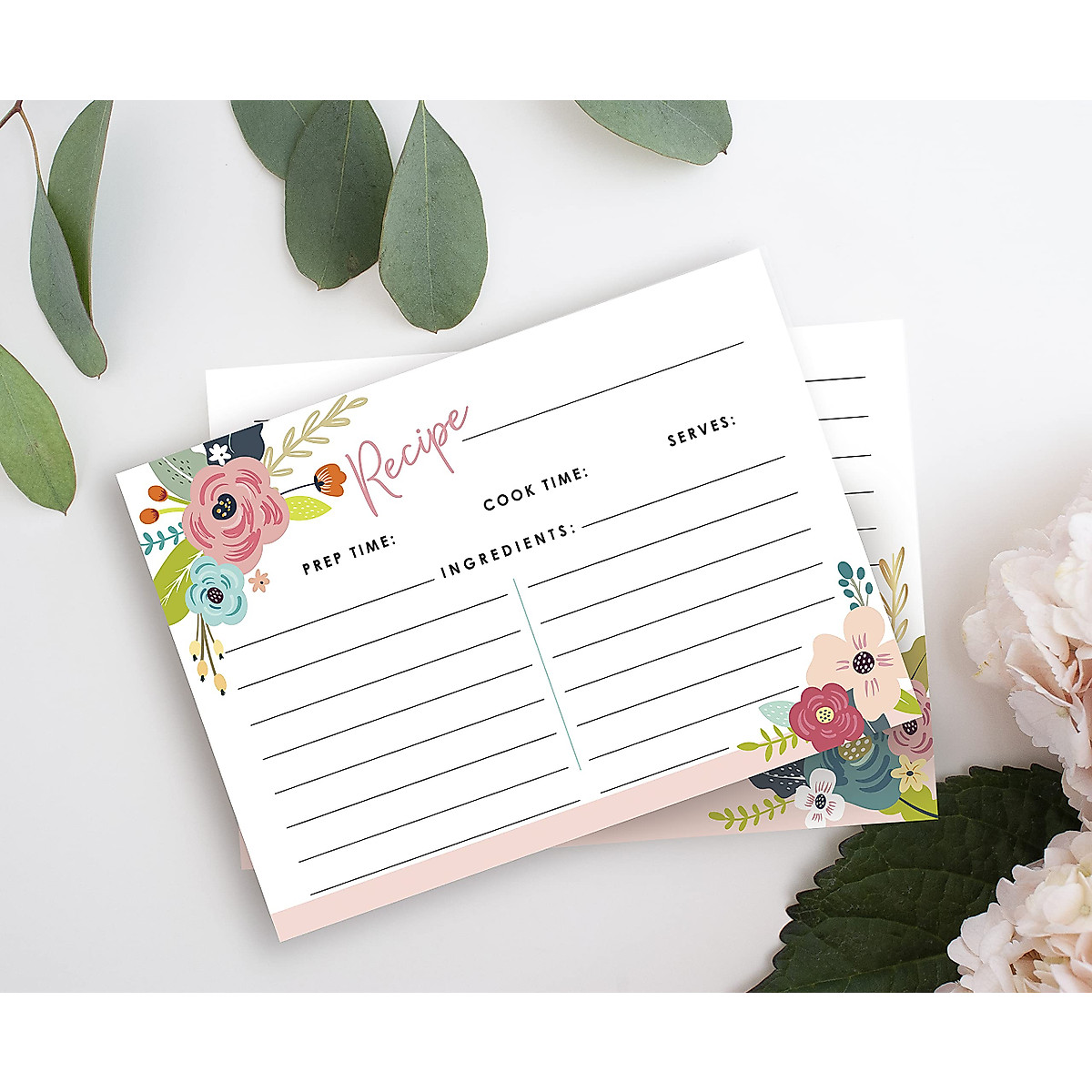 Set of 50 Premium Recipe Cards 4x6 Double Sided, Kitchen Recipe Card Set, Plenty of Blank Writing Space, Matte Non-Smudge thick Paper Cards for Weddings, Bridal Showers Baby Showers Housewarming Gifts