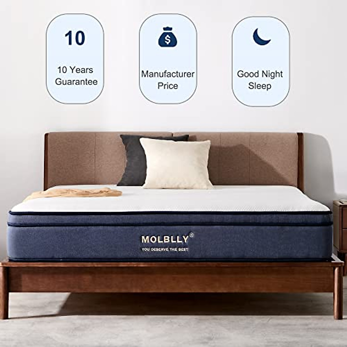 Molblly Queen Mattress, 10 Inch Hybrid Mattress in a Box, Gel Memory Foam Mattress,Individually Wrapped Pocket Coils Innerspring Mattress, Non-Fiberglass,Queen Size Mattress, 60x80x10 Inch,