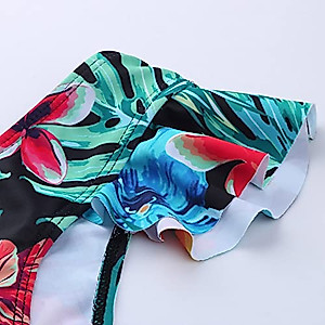 Multicolor Printing Set Split-up Women's Swimsuit Digital Ruffled Swimwears Tankinis Set Shorts And Crop Top Set for Teens (Green, L)