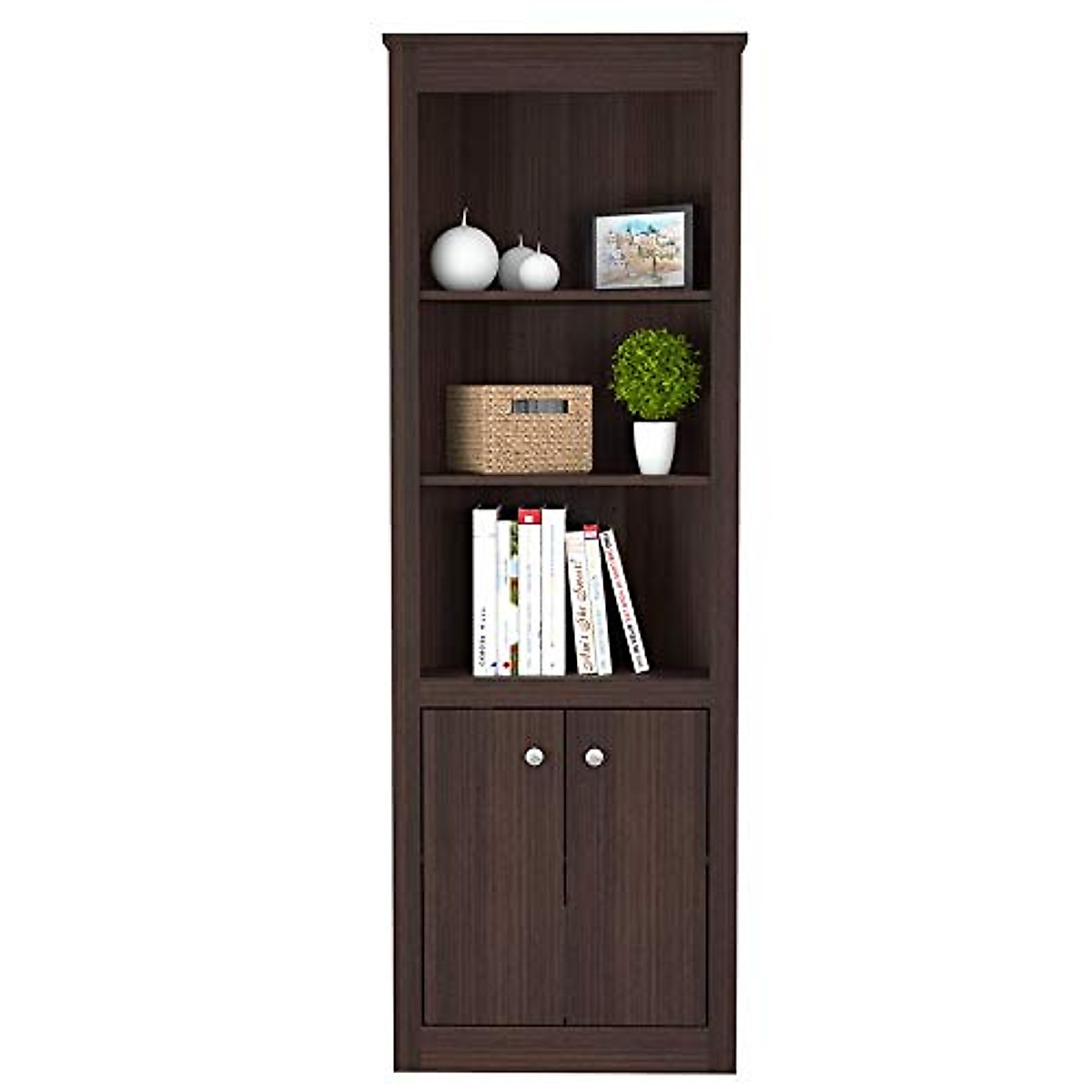 Inval Two Door Corner Bookshelf, Espresso