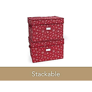 Covermates Keepsakes Christmas Light Storage Box - Carrying Handles, Sturdy Interior Walls - Holiday Storage-Red Snowflake