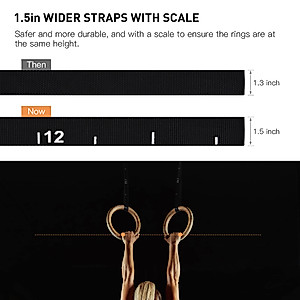 PACEARTH Gymnastics Rings Wooden Olympic Rings 1500/1000lbs with Adjustable Cam Buckle 14.76ft Long Straps with Scale Non-Slip Gym Rings for Home Gym Full Body Workout