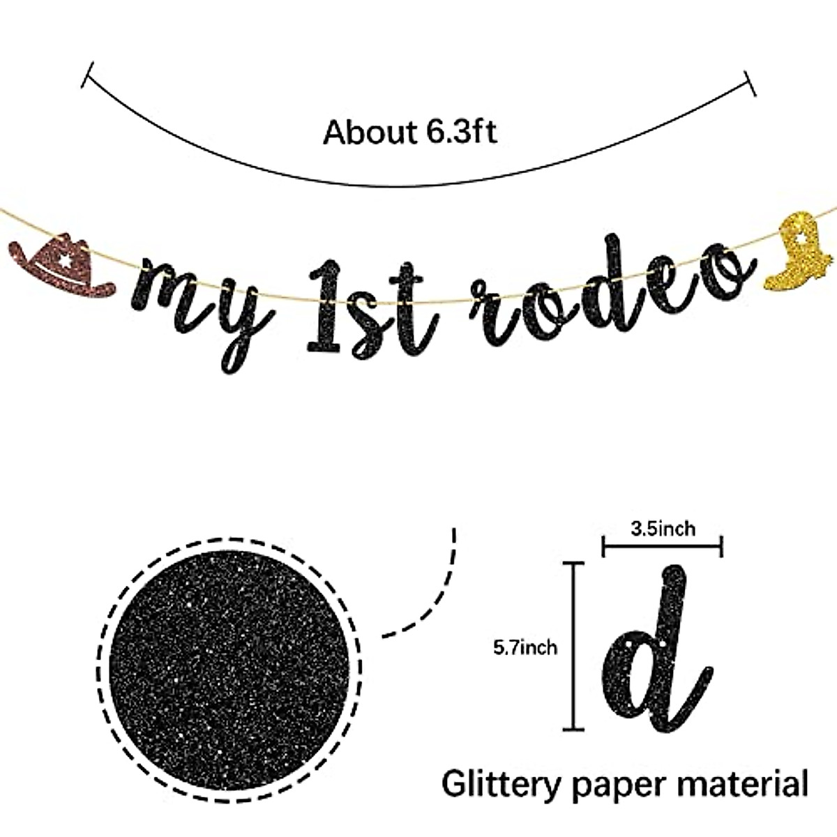 INNORU My 1st Rodeo Banner, Mexican Theme first Birthday Party Decorations, West Cowboy Cowgirl 1st Birthday Party Decorations Black Glitter