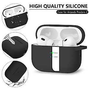 Ljusmicker for AirPods Pro Case Cover with Cleaner Kit,Soft Silicone Protective Case for Apple AirPod Pro 2nd/1st Generation Case for Women Men,AirPods Pro 2/Pro Case Accessories with Keychain-Black