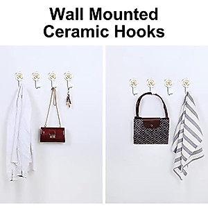 UFURMATE Coat Hooks, 2Pcs 3D Flower Ceramic Wall Coat Hook Decorative Flower Wall Mounted Robe Hook Bathroom Rose Rack Hangers for Hanging Scarf, Bag, Towel, Hat (Light Yellow Rose)