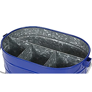 Homebia Designs Galvanized Metal Caddy with 4 Compartments, Rustic Farmhouse Kitchen Indoor Outdoor Utensil Holder, Multipurpose Storage Bin, Metal Garden Planters - 12 Inch - Navy