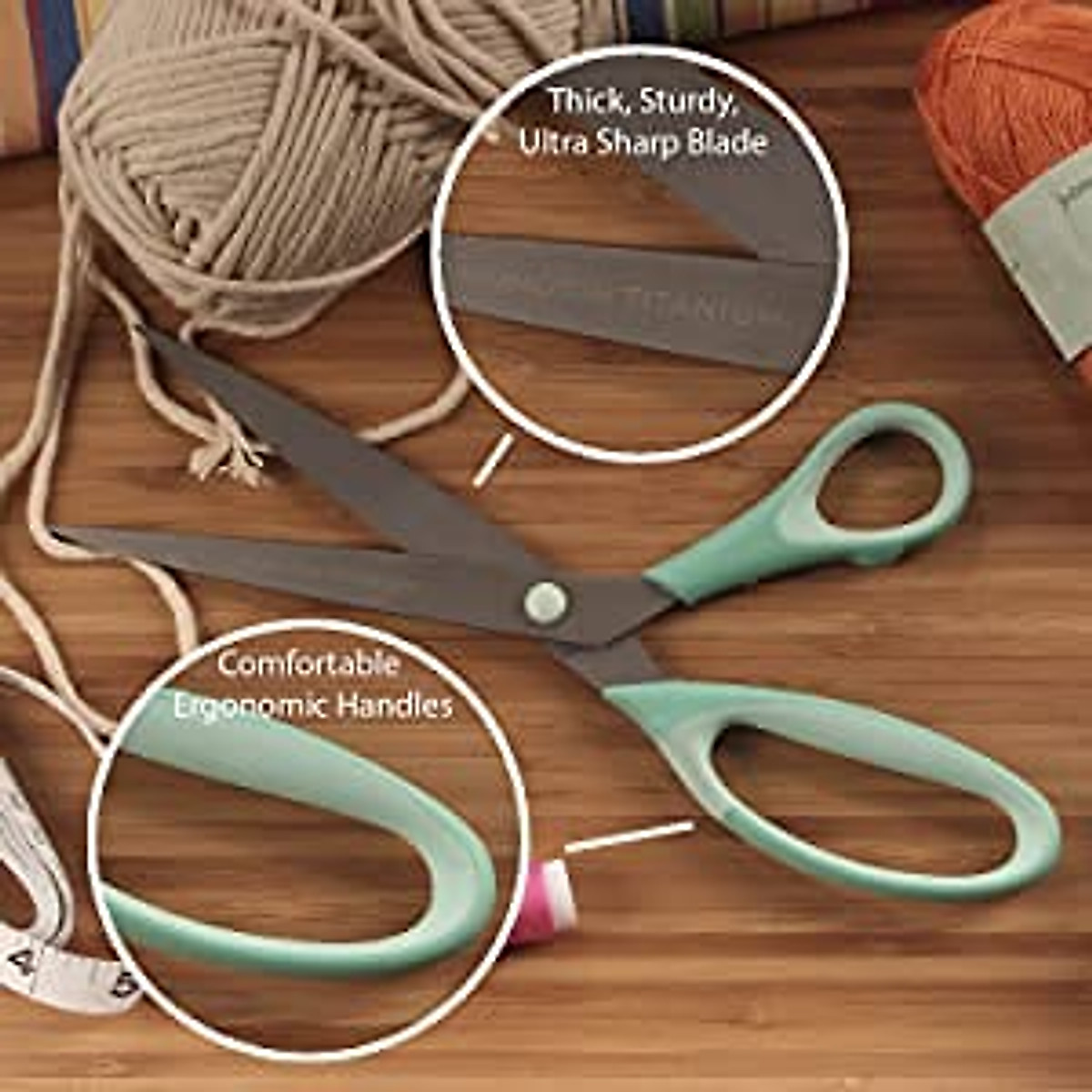 BambooMN Titanium Softgrip Scissors Set for Sewing, Arts, Crafts, Office - 1 set of 3 - Mint Green