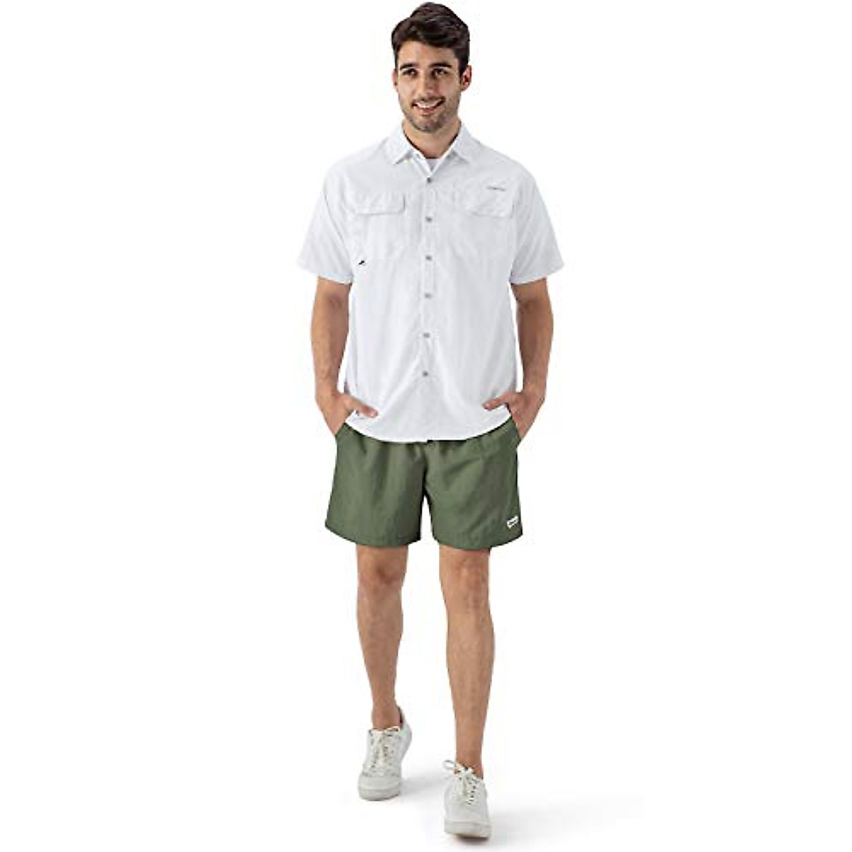 NAVISKIN Men's 6" UPF 50+ Sun Protection Shorts Outdoor Recreation Hiking Fishing Swim Board Quick Drying Multi Pockets Olive Green Size M