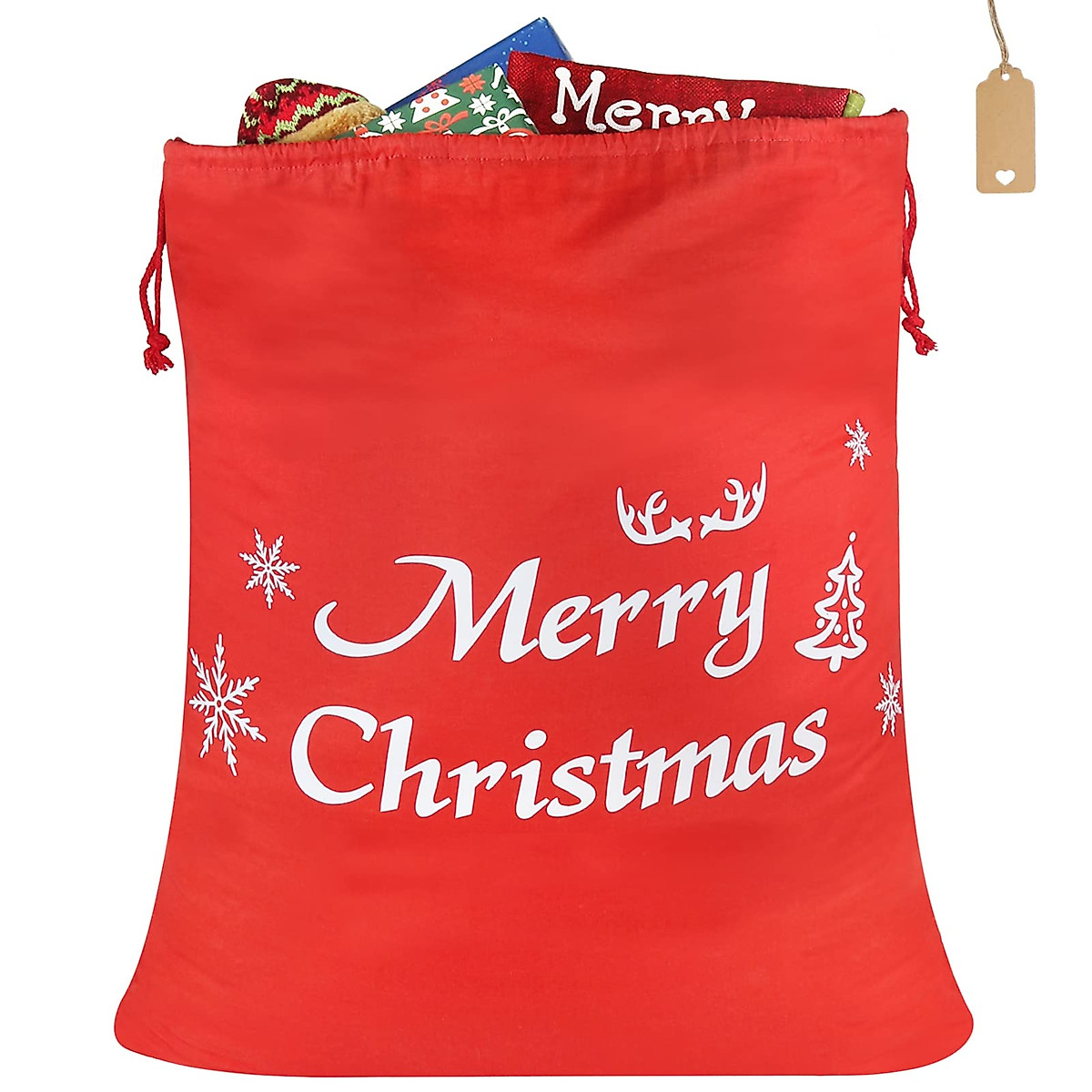 Advantez Cotton Drawstrings Gift Bags, 3Pcs Reusable Gift Bags, Xmas Present Bags Fabric Cloth Sacks for Christmas Thanksgiving Party Stocking Storage(Large Size)