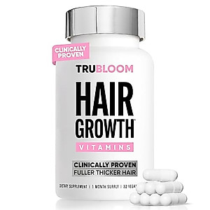 Tru Bloom Hair Growth Vitamins - 1 Month Supply. Clinically Proven for Fuller, Thicker Hair. Natural & Drug-Free. Ultimate Hair Vitamins for Proven Results