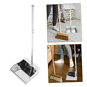 STOBAZA Stainless Steel Trash Shovel Kitchen Cleaning Shop Dustpan Long Handle Dustpan Upright Dust Pan Upright Lobby Dust Pan Industrial Dust Pan Handheld Garbage Dustpan Handled Silver