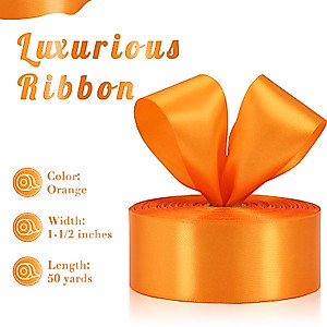 Sagaat Orange Ribbon 1-1/2 Inch 50 Yards, Solid Satin Ribbon for Flower Bouquet, Crafts, Gift Wrapping, Bridal Invitations, Hair, Festival and Party Decorations