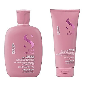 Alfaparf Milano Semi di Lino Moisture Nutritive Shampoo and Conditioner Set for Dry Hair - Sulfate Free Moisturizing Shampoo and Conditioner - Safe on Color Treated Hair - Adds Shine and Softness